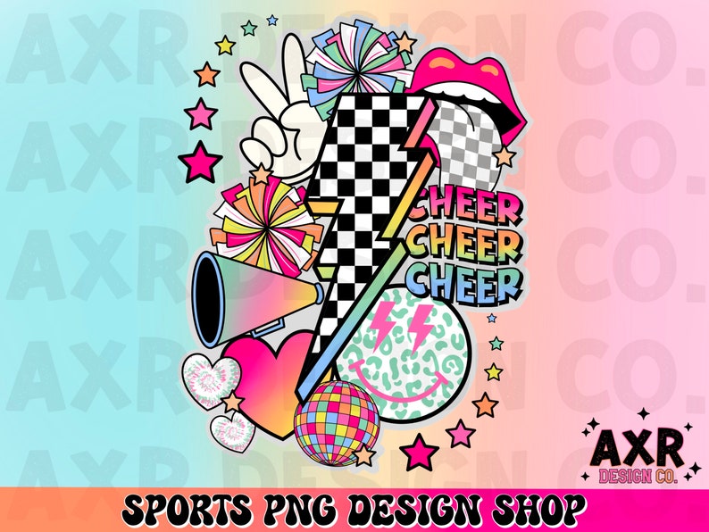 Retro Cheer Collage Png, Cheerleading Sublimation Design, Cheer Team ...