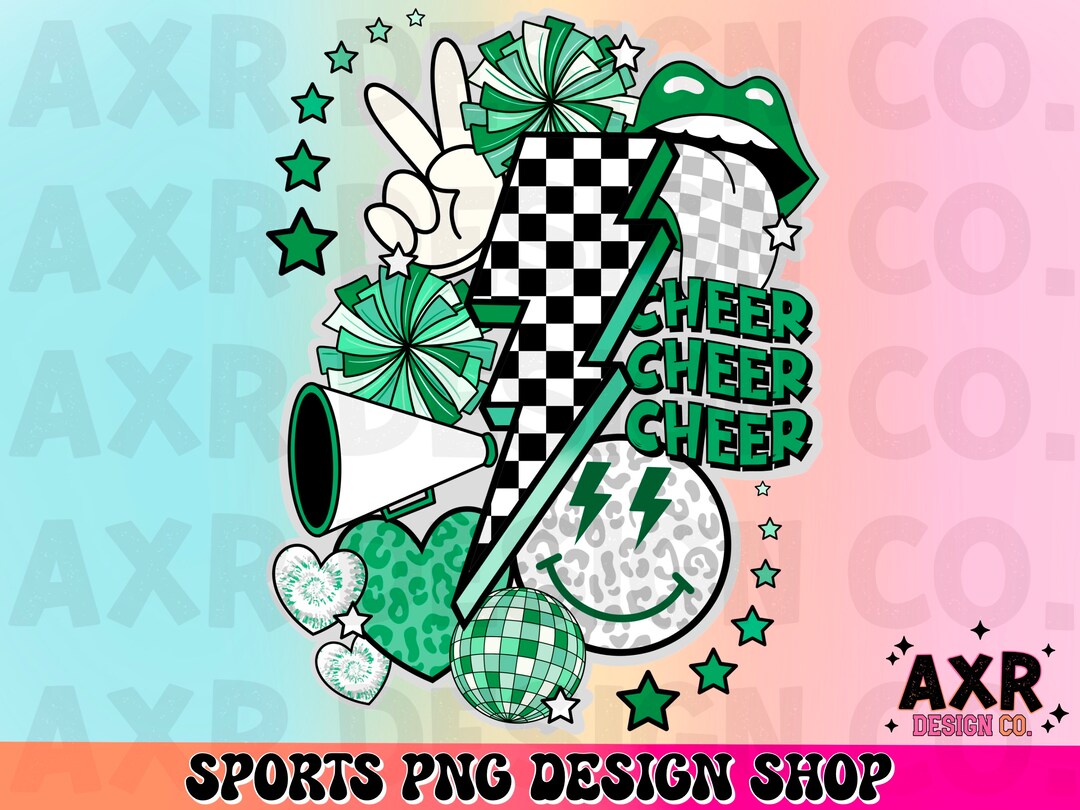 Retro Cheer Collage Png, Cheerleading Sublimation Design, Green Cheer ...