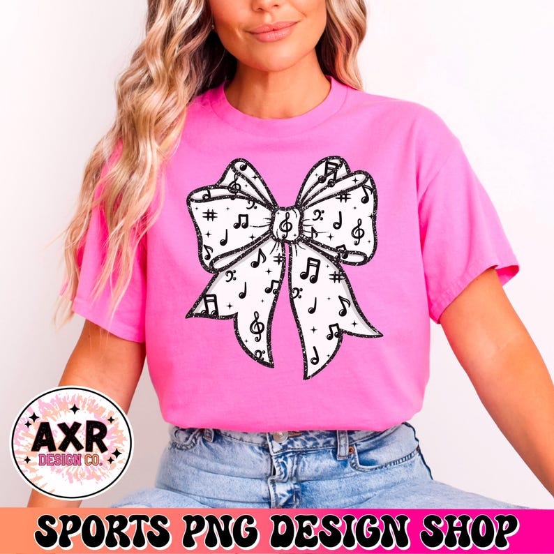 Music Notes Coquette Bow Png, Retro Band Sublimation, Marching Band Bow ...