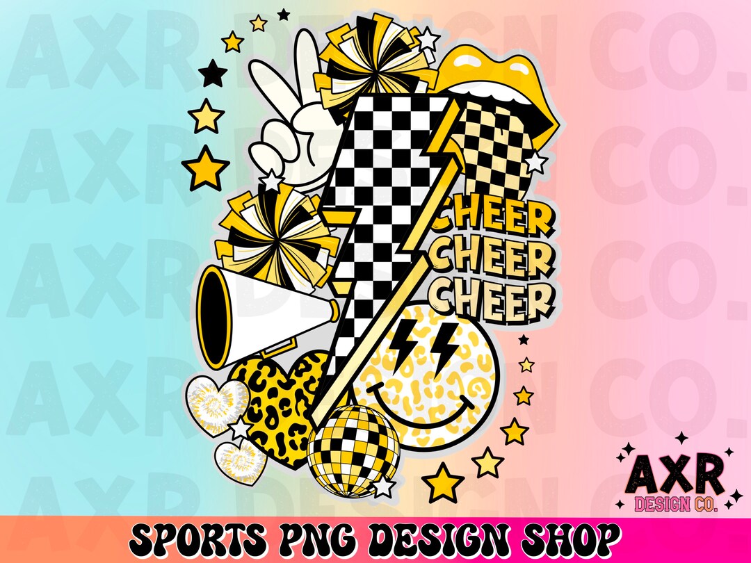 Retro Cheer Collage Png, Cheerleading Sublimation Design, Yellow Cheer ...