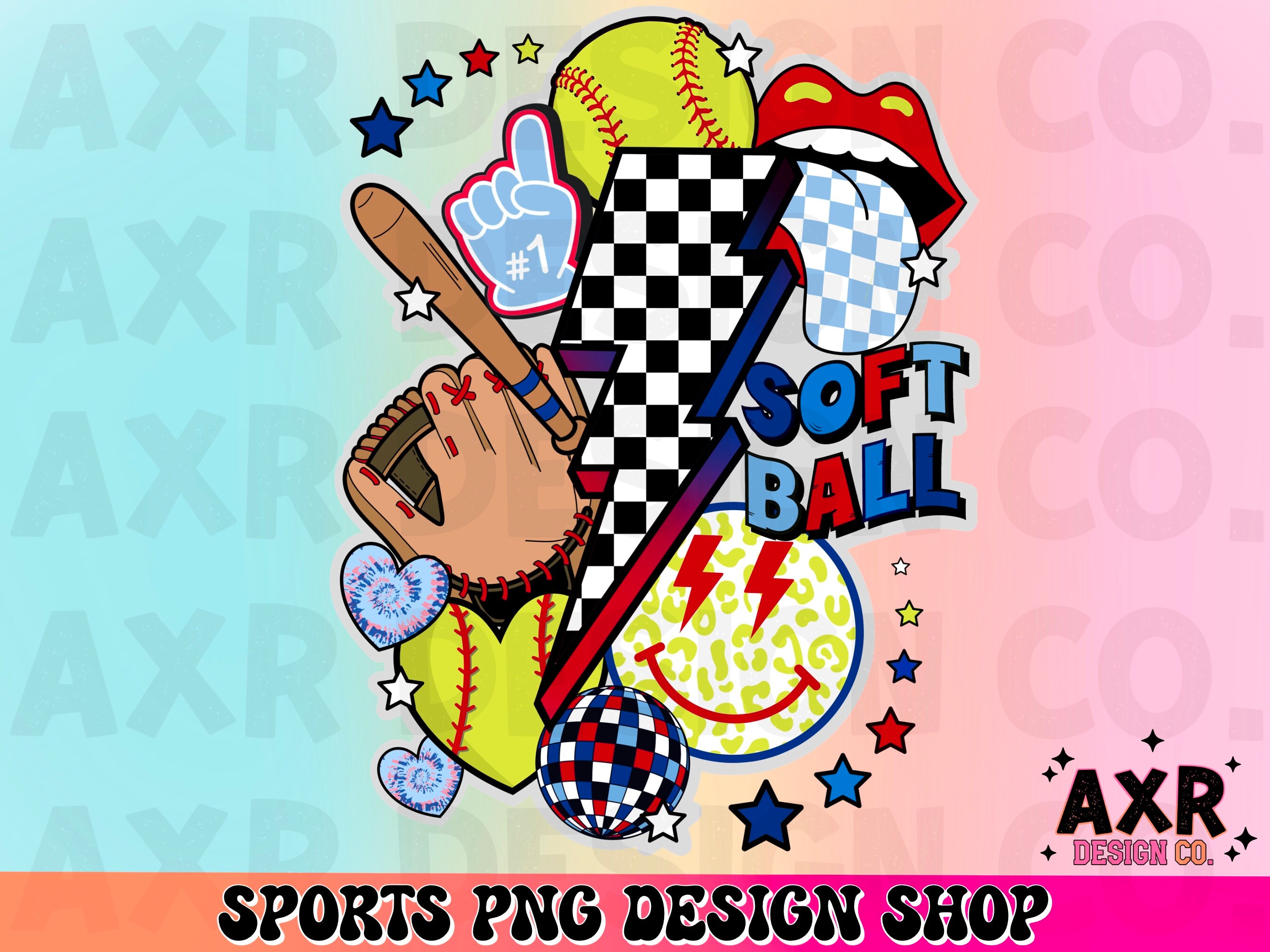 Retro Softball Collage Png, Softball Sublimation Design, Softball ...