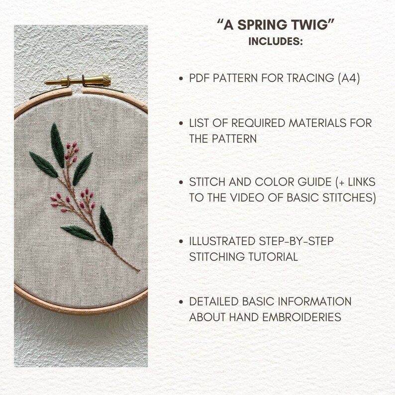 Embroidery PDF Pattern With Small Spring Twig and Flower | Easy to ...