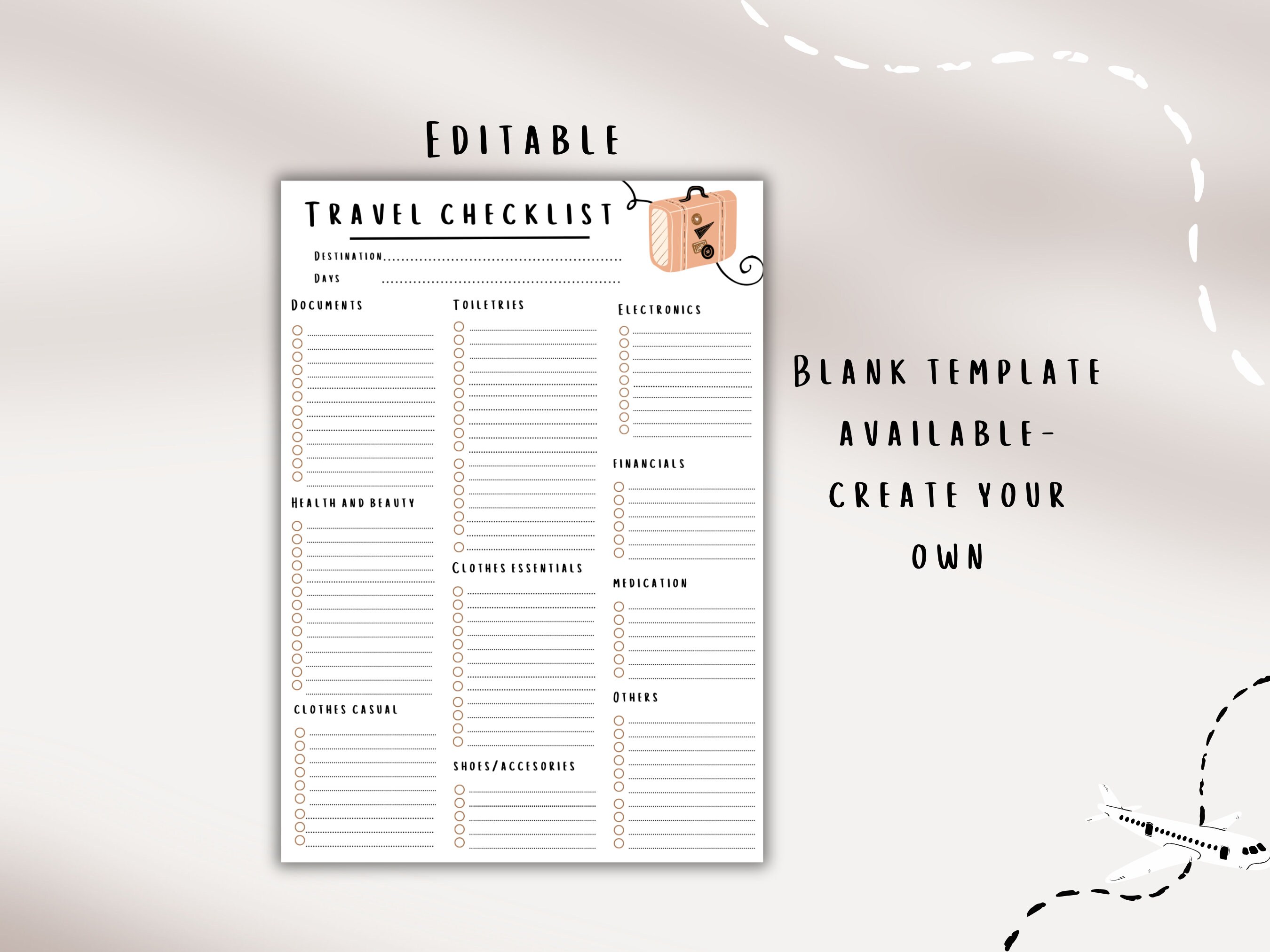 Editable Travel Packing List & Checklist (printable PDF) - Etsy