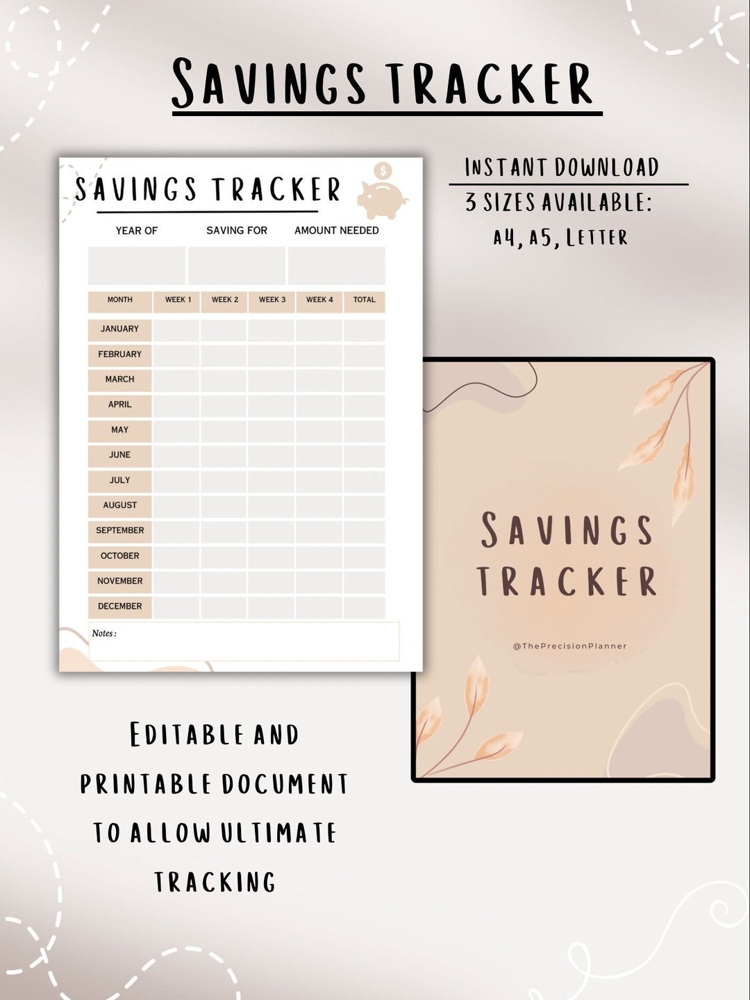 Digital Savings Tracker Saving Tracker Printable and Editable Monthly ...