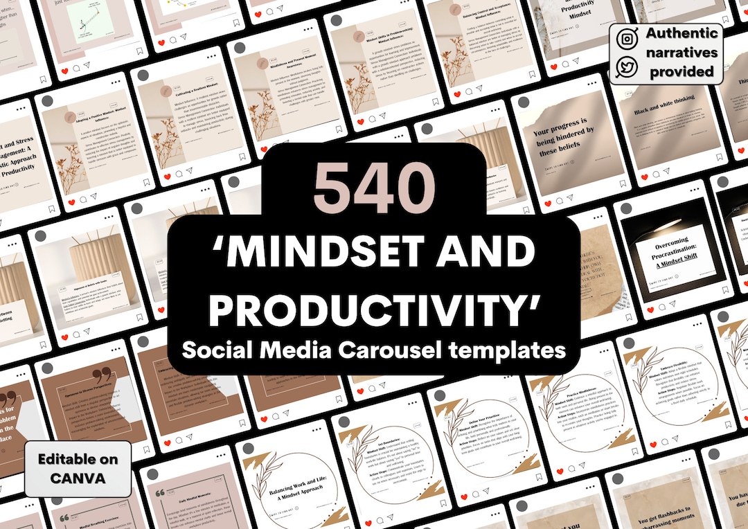 Mindset and Productivity Carousels for CANVA Elegant Instagram, Story ...