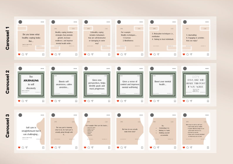 Mental Health & Mindset Carousels for CANVA Elegant Instagram Templates ...