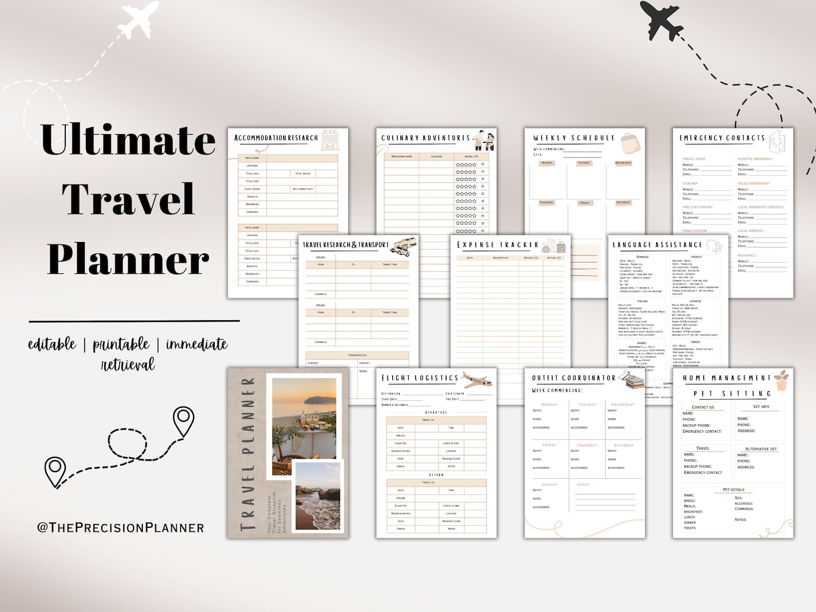 Editable Ultimate Travel Planner Template Trip Itinerary Travel Journal ...