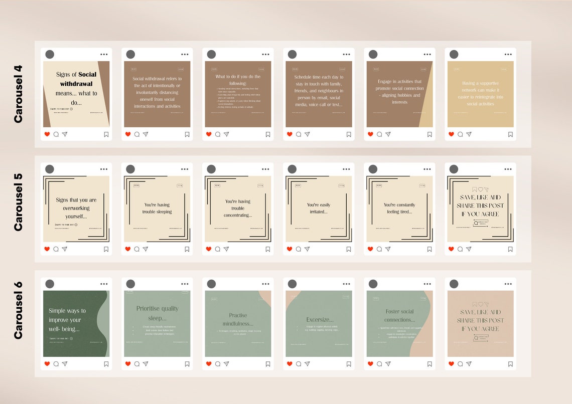 Mental Health & Mindset Carousels for CANVA Elegant Instagram Templates ...