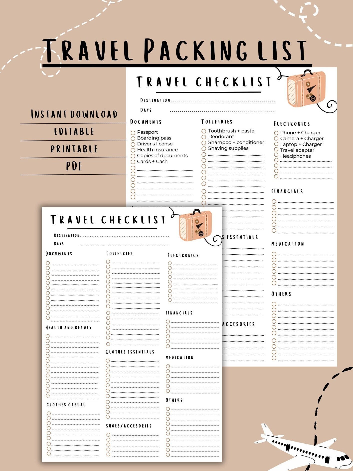 Editable Travel Packing List Travel Checklist Printable Travel Planner ...