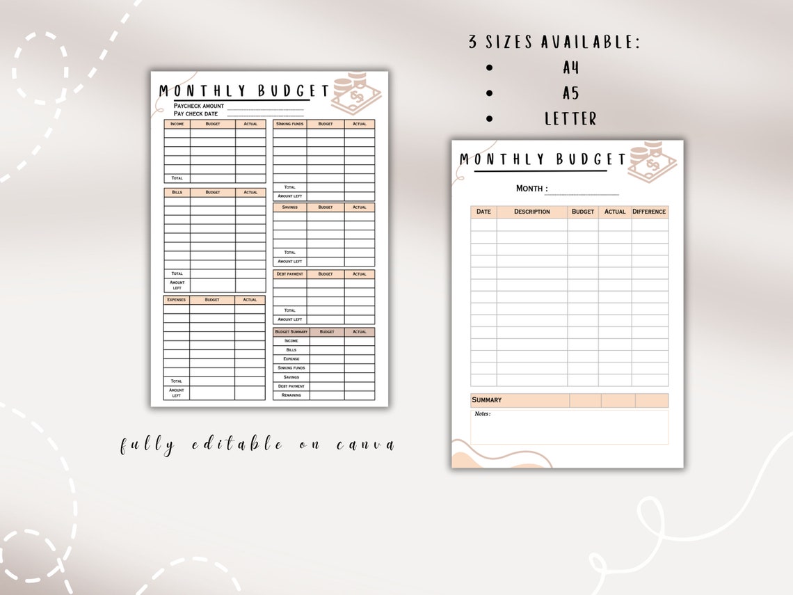 3 Monthly Budget Planner Printable Monthly Bills Tracker Pay Check ...