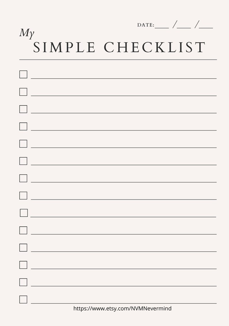 Simple Checklist, Printable Checklist - Etsy