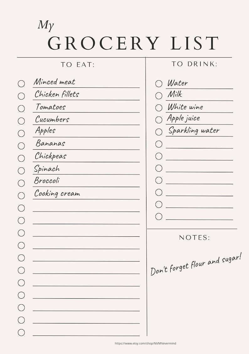 A Simple Grocery List, Printable Grocery List - Etsy