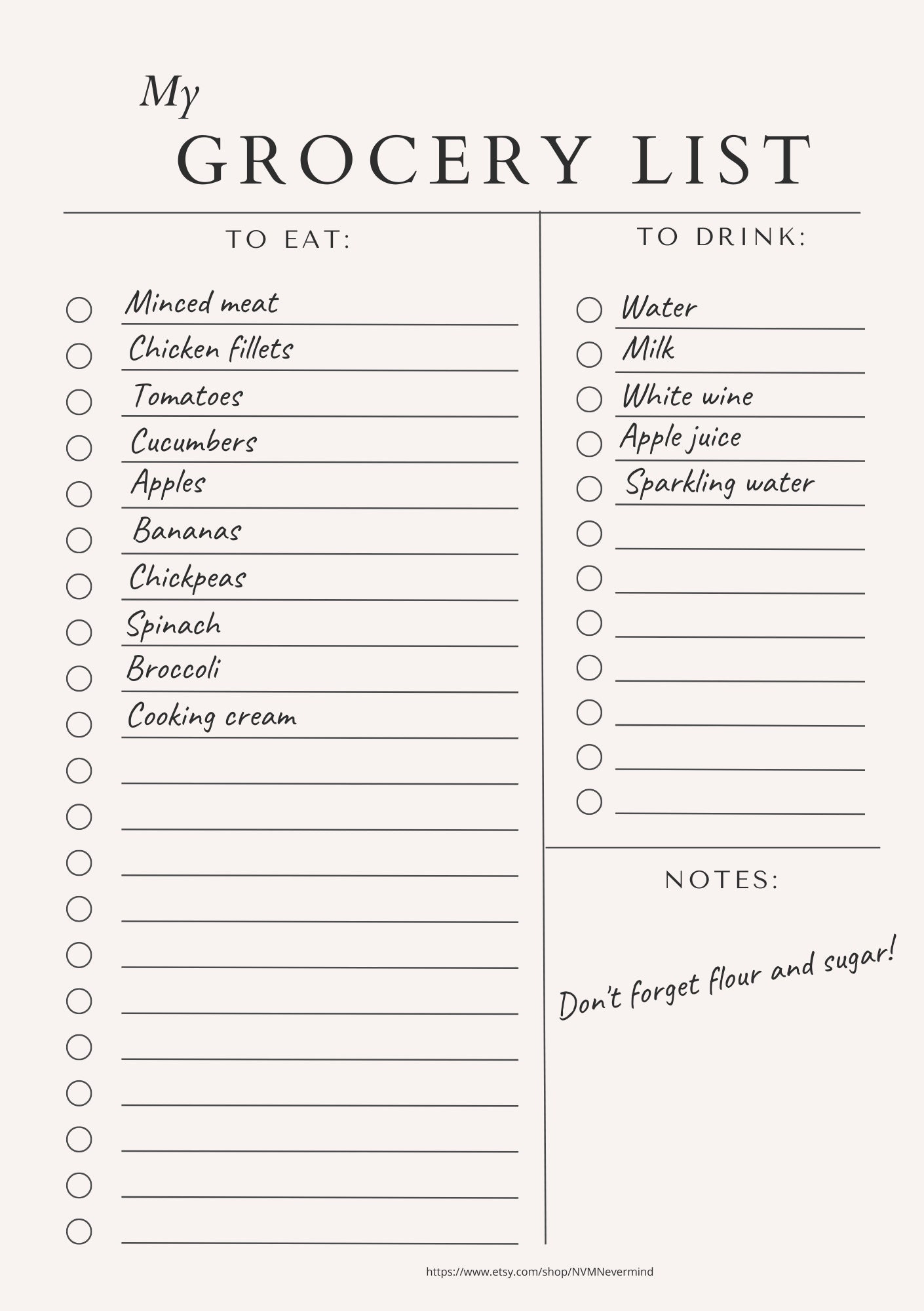 A Simple Grocery List, Printable Grocery List - Etsy