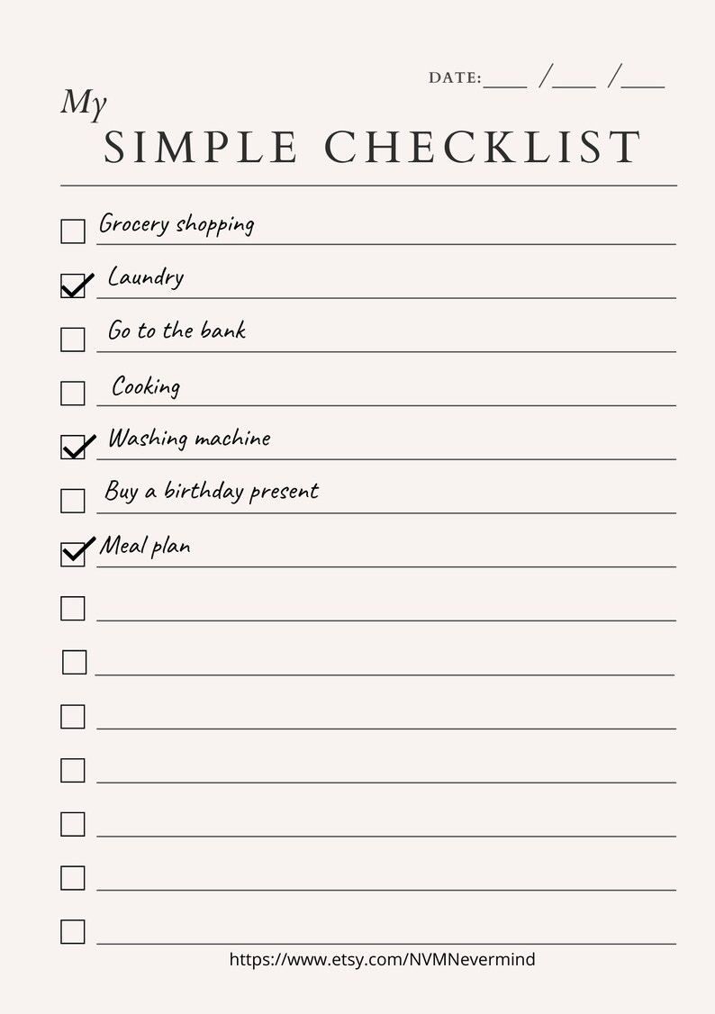 Simple Checklist, Printable Checklist - Etsy