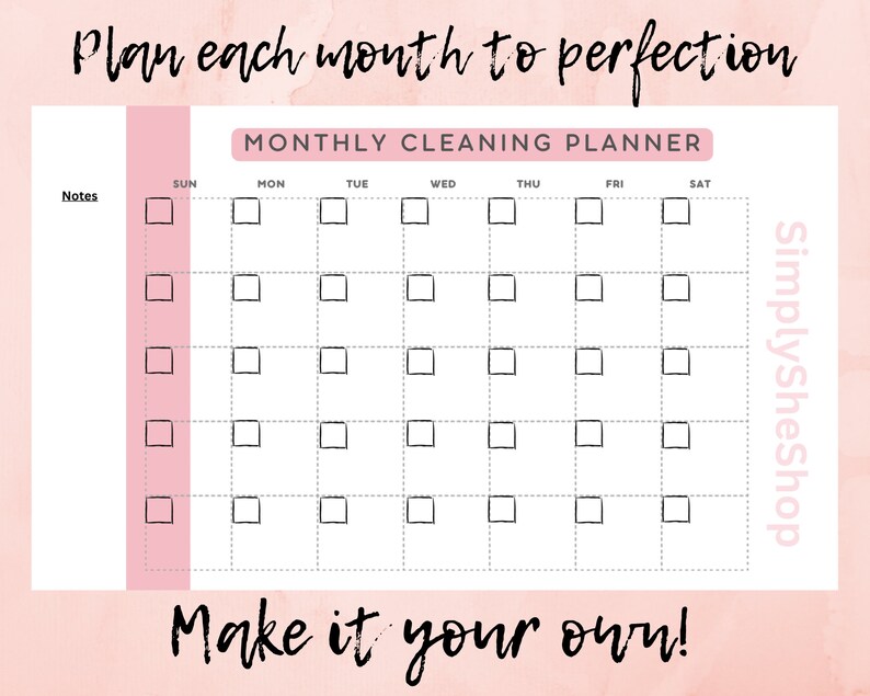 Monthly Cleaning Calendar Bundle, Prefilled and Blank Version Available ...