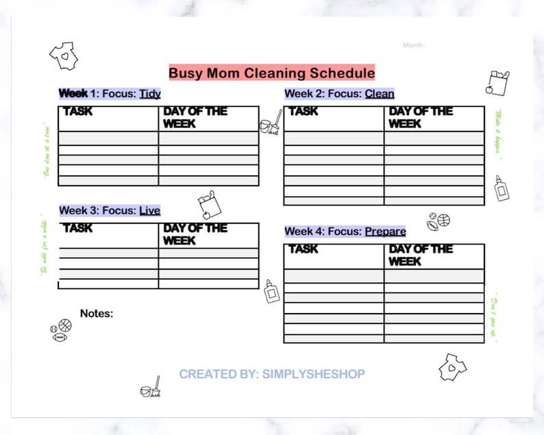 Busy Mom Cleaning Schedule Realistic Cleaning Schedule Busy Moms ...
