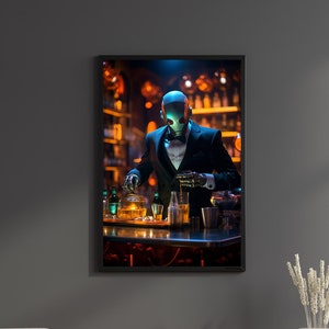 Cyberpunk Robot Barman Print Cyber Punk Wall Art Club Neon Poster Cyber ...