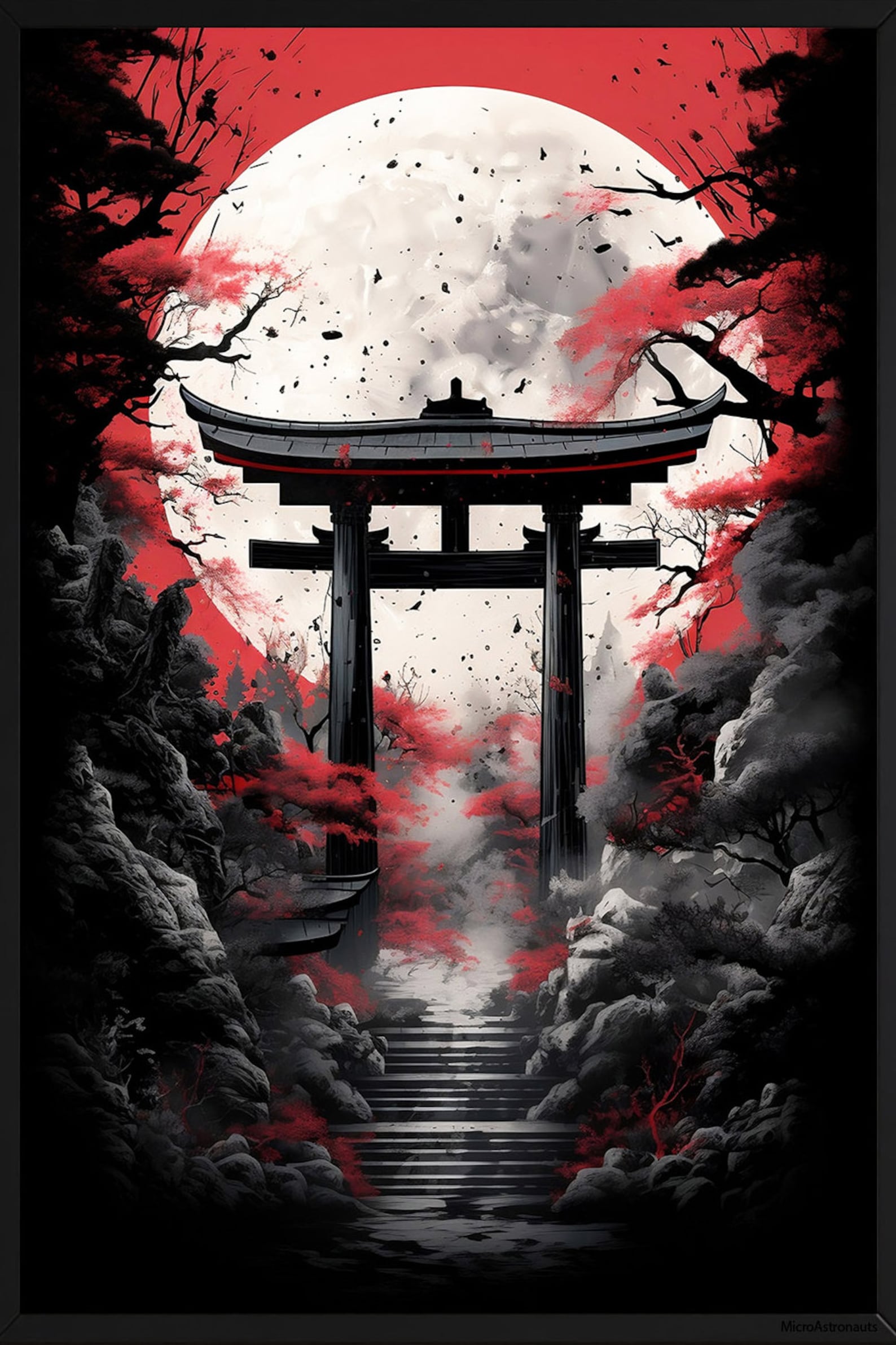 Torii Gate Night Poster Japanese Art Print Feudal Japan Canvas Moon ...