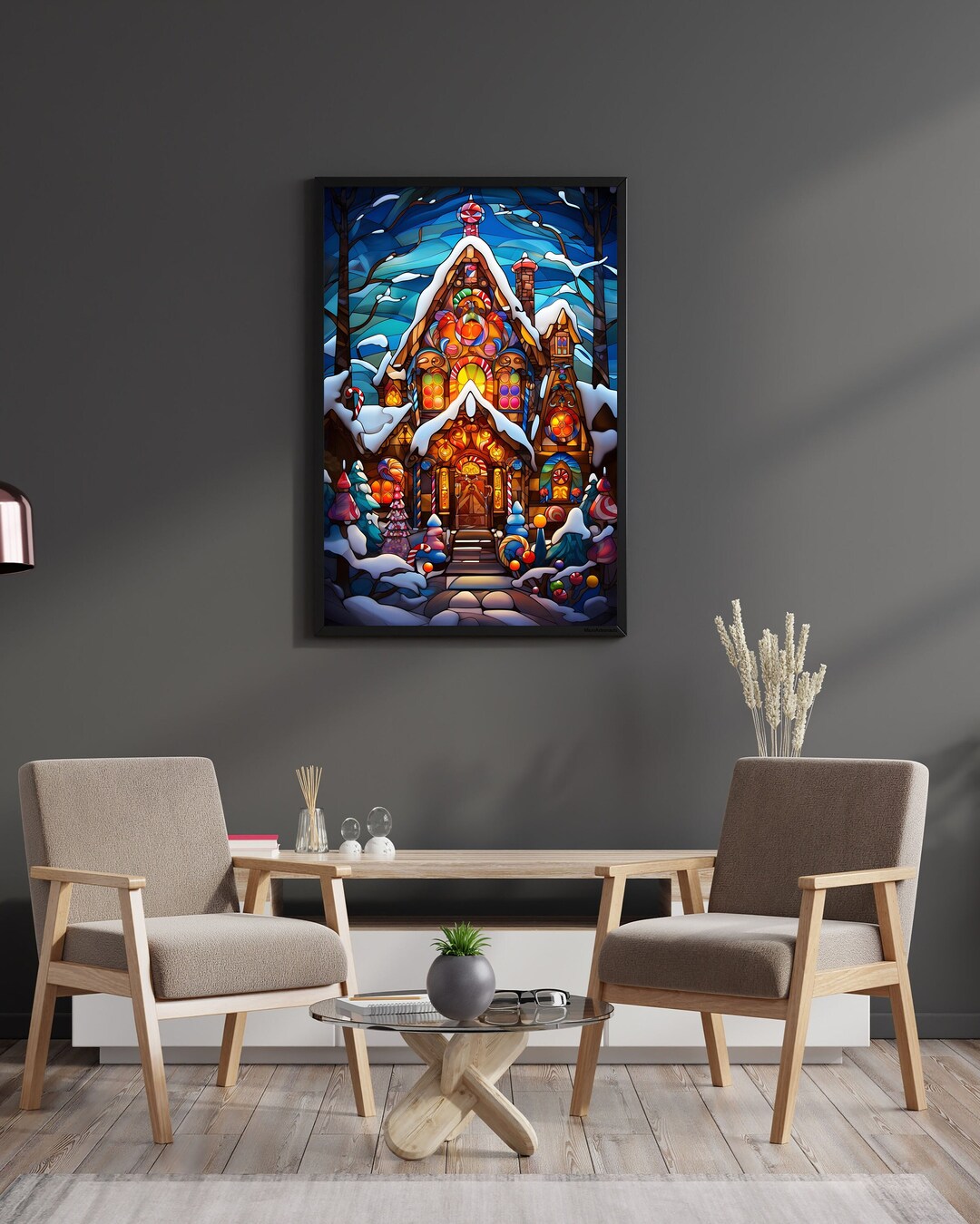 Ginger Bread House Print Stained Glass X-mas Vitro Wall Art Christmas ...