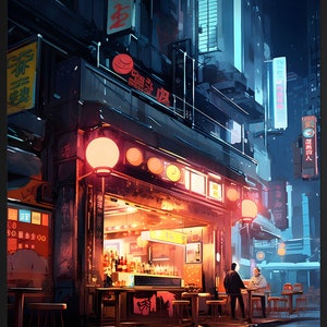 Cyberpunk Neon City Poster Coffee Shop Futuristic Print Cyber Punk Wall ...