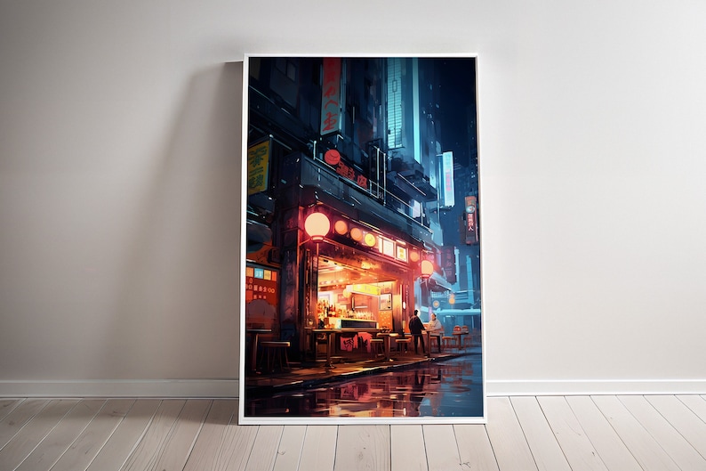 Cyberpunk Neon City Poster Coffee Shop Futuristic Print Cyber Punk Wall ...
