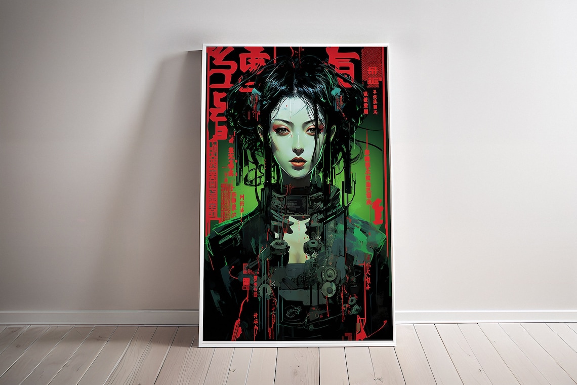 Cyberpunk Shadow Runner Print Cyber Punk Wall Art Geisha Poster Decor ...