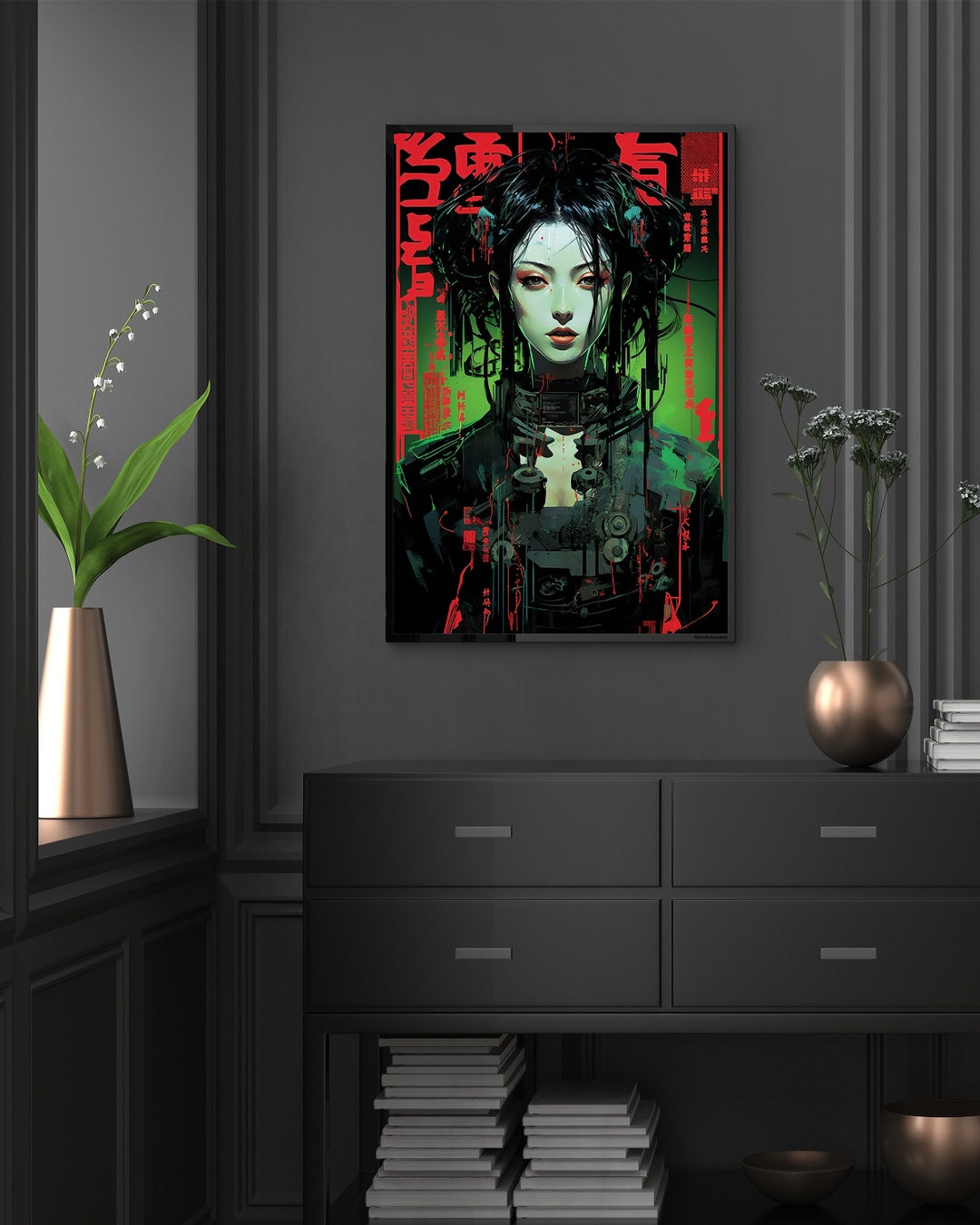 Cyberpunk Shadow Runner Print Cyber Punk Wall Art Geisha Poster Decor ...