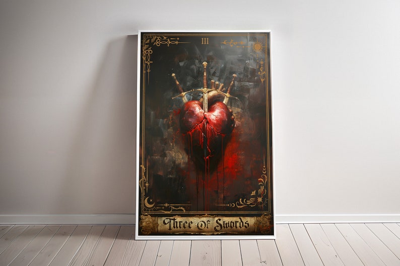 Three of Swords Print Tarot Card Art Poster Suit of Swords Canvas ...