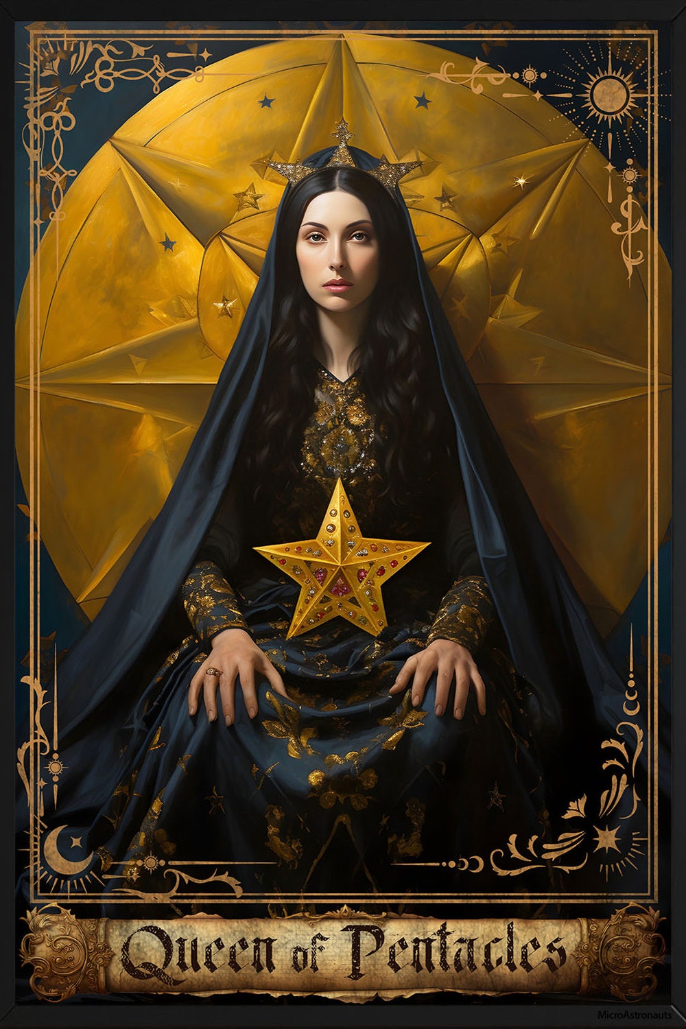 Queen of Pentacles Print Tarot Card Art Poster Major Arcana Canvas ...
