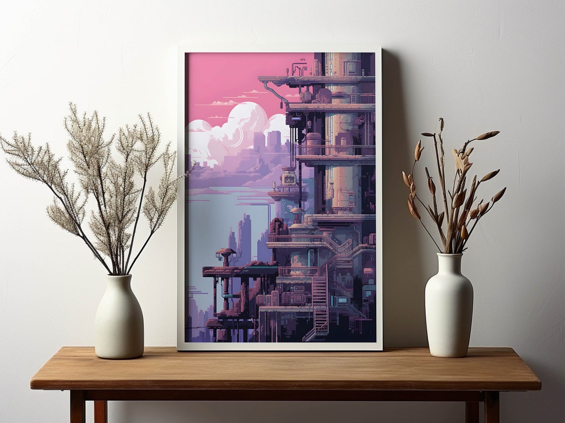 Retro Game Industrial Print, Cyber Punk Wall Art Arcade Room Poster ...