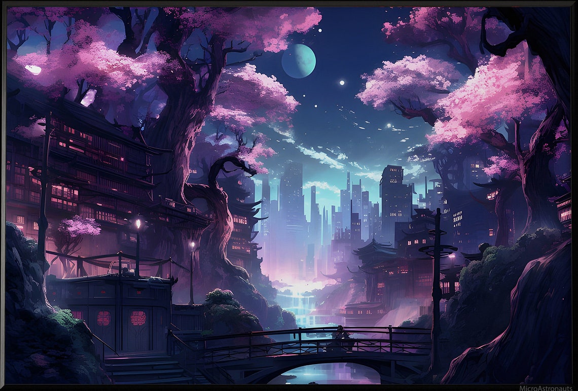 Cyberpunk Pink Sakura Print Cyber Punk Wall Art Cherry Blossom Poster ...