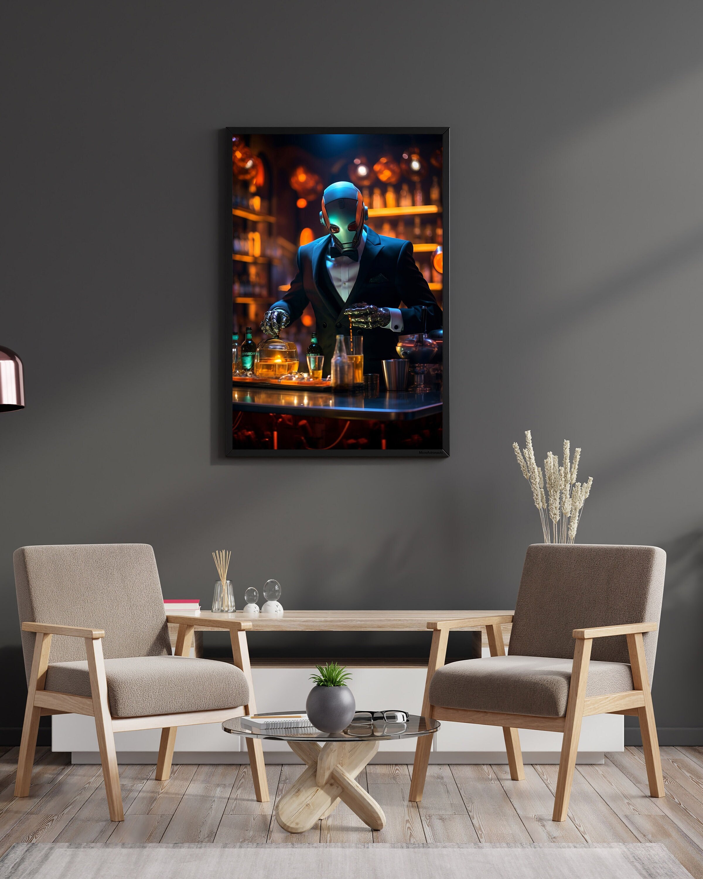 Cyberpunk Robot Barman Print Cyber Punk Wall Art Club Neon Poster Cyber ...