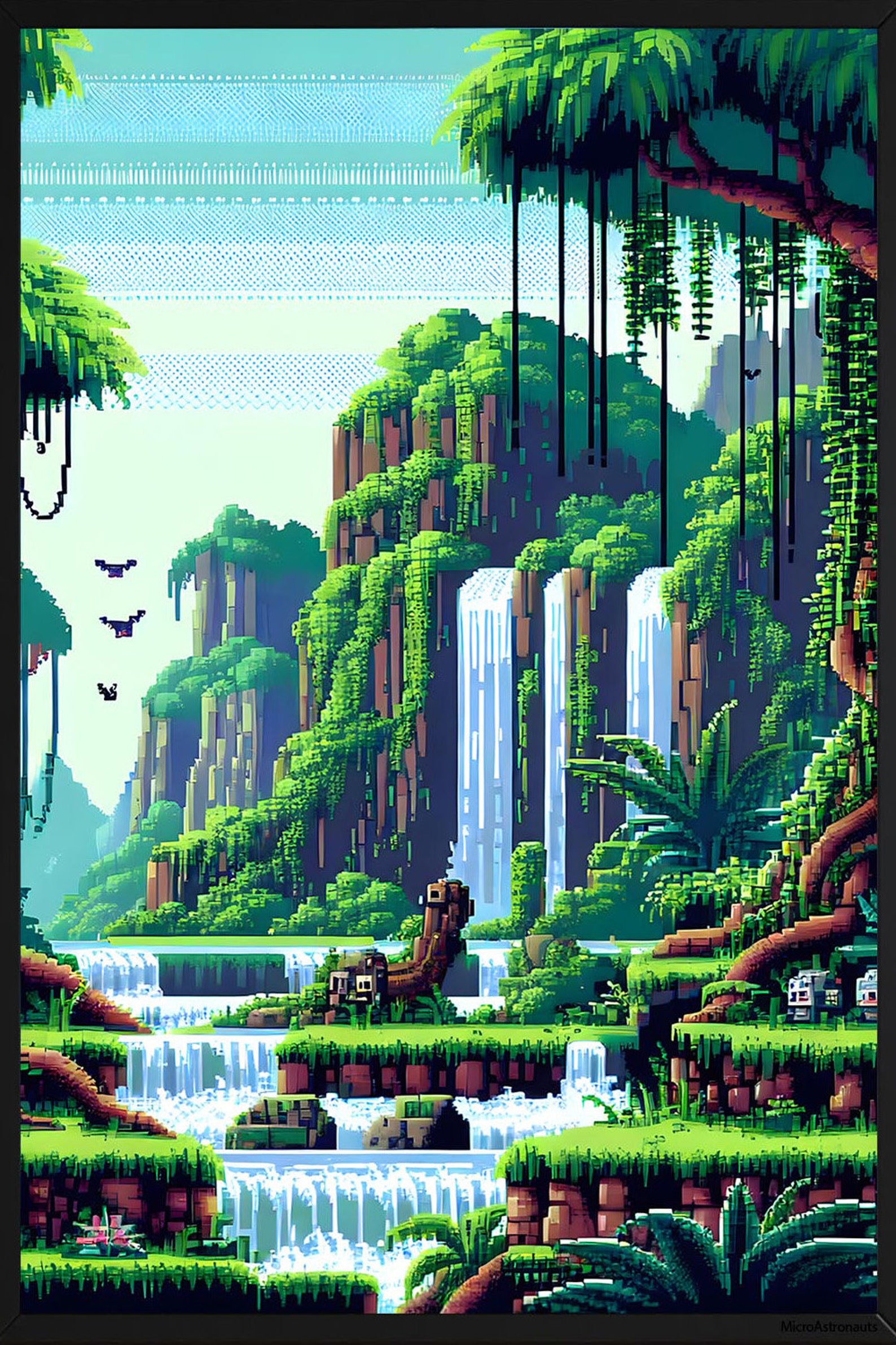 Retro Jungle 8bit Print, Cyber Punk Wall Art Arcade Room Poster Comic ...