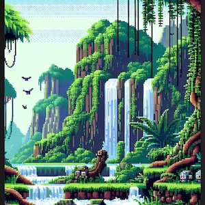 Retro Jungle 8bit Print, Cyber Punk Wall Art Arcade Room Poster Comic ...