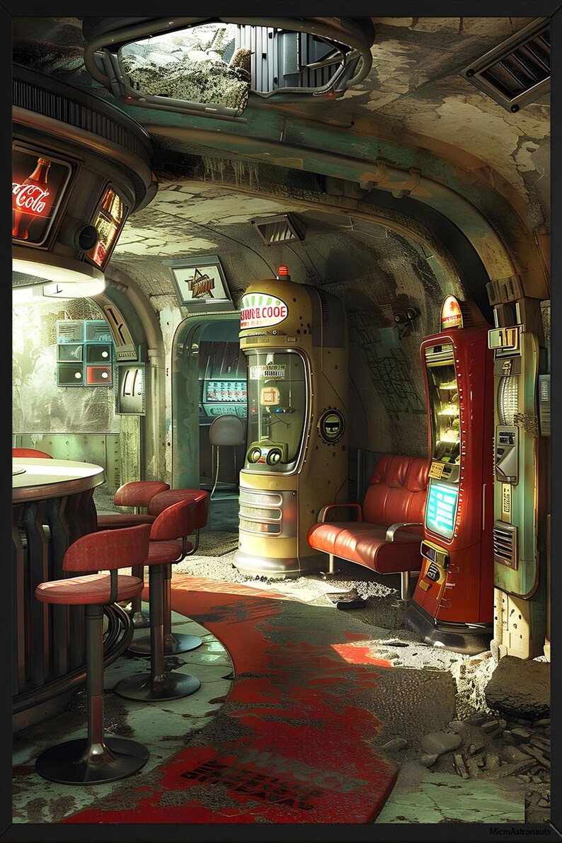 Retro Futuristic Bunker Print Vintage 50s Retrofuturism Wall Art ...