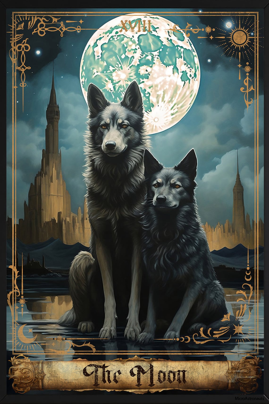 The Moon Tarot Card Poster Art Tarots Cards Major Arcana Print the Moon ...