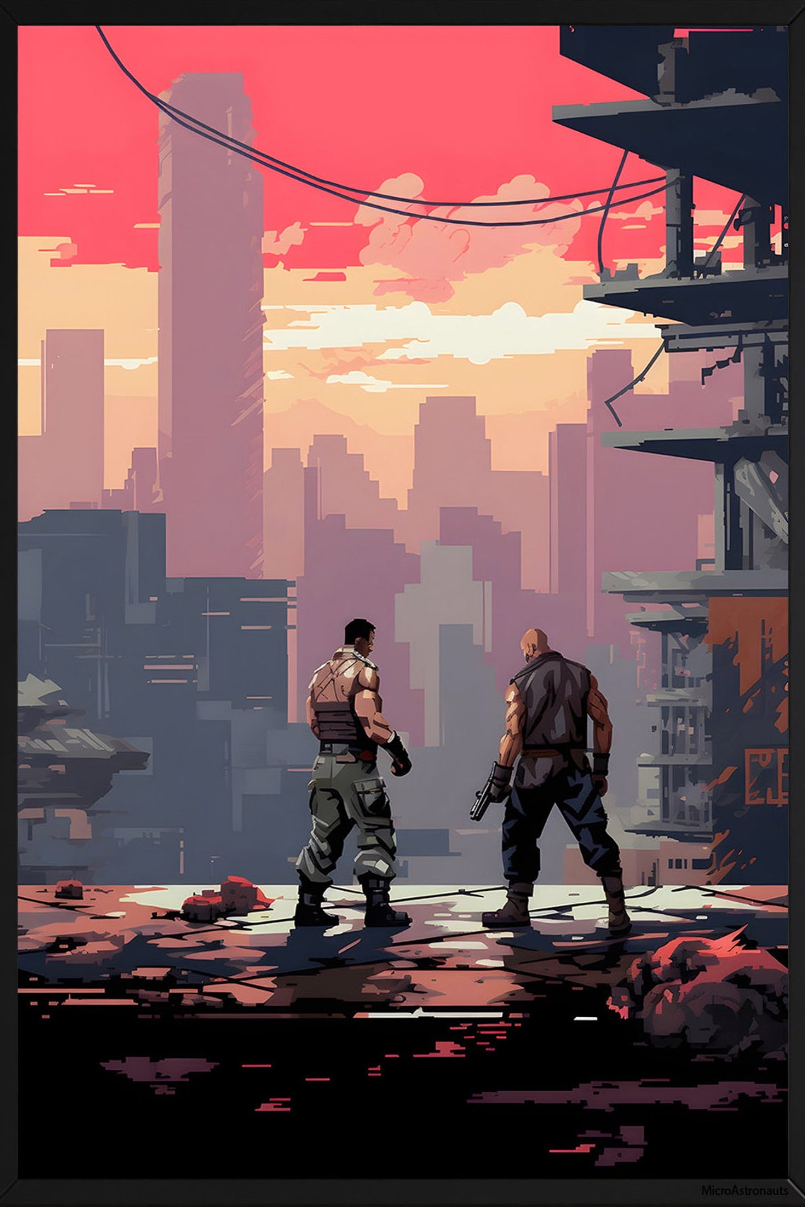 Retro Game Fighters Print, Cyber Punk Wall Art Arcade Room Poster Comic ...