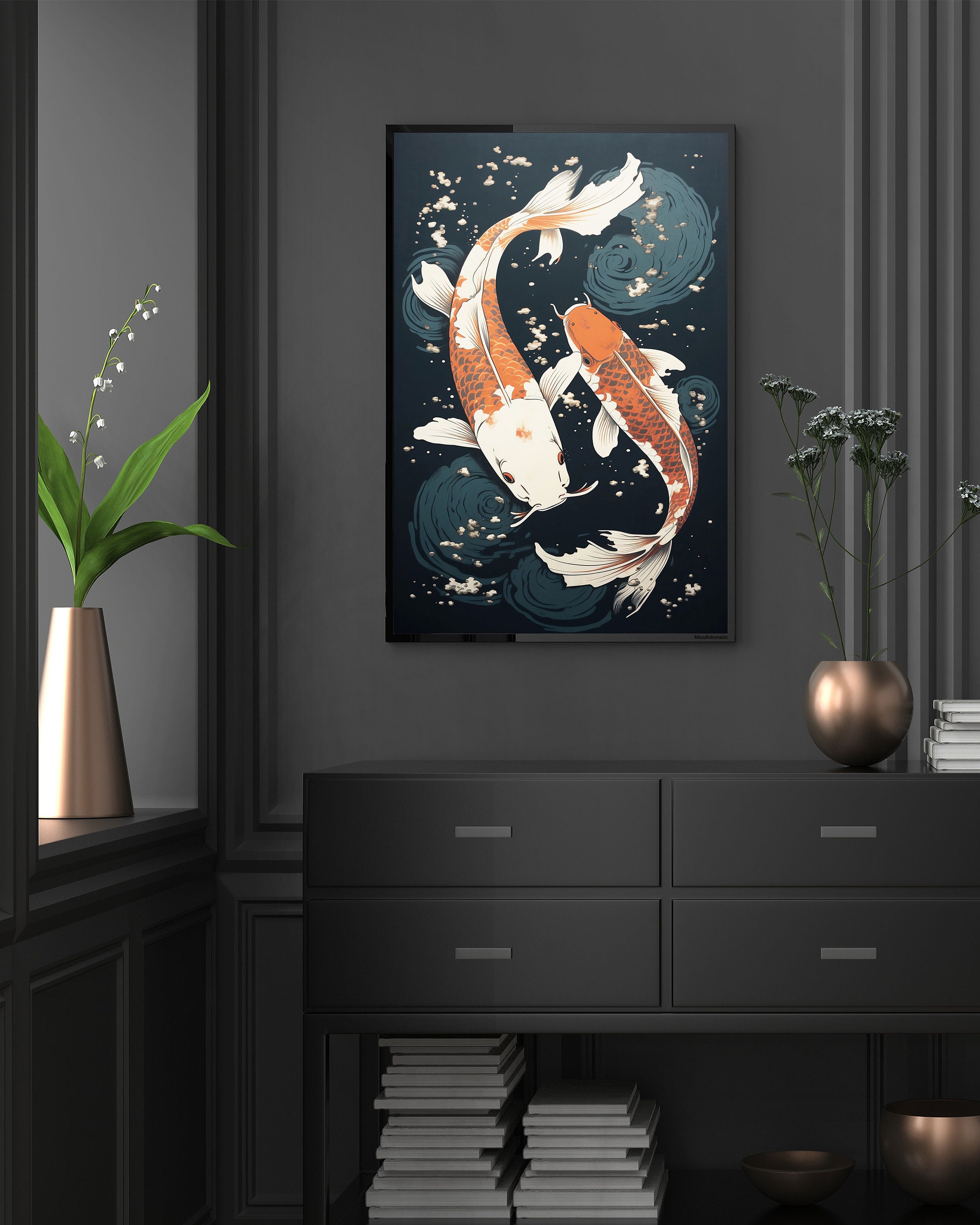 Ukiyo-e Koi Fish Print Japanese Traditional Wall Art Living - Etsy