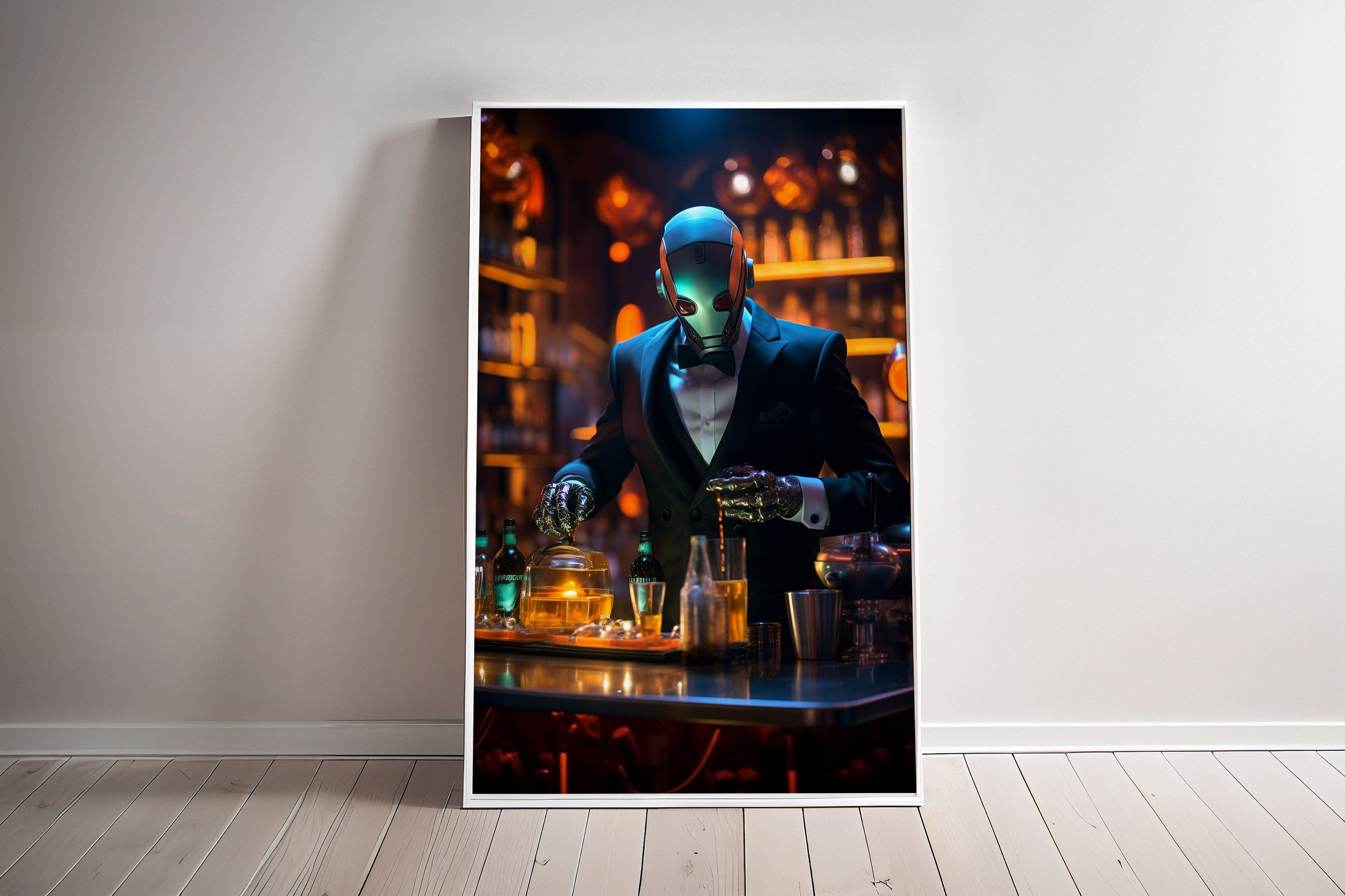 Cyberpunk Robot Barman Print Cyber Punk Wall Art Club Neon Poster Cyber ...