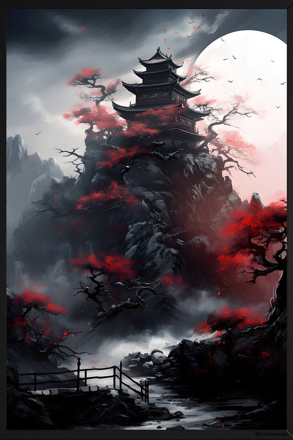 Traditional Japanese Temple Poster Night Eastern Art Print - Etsy