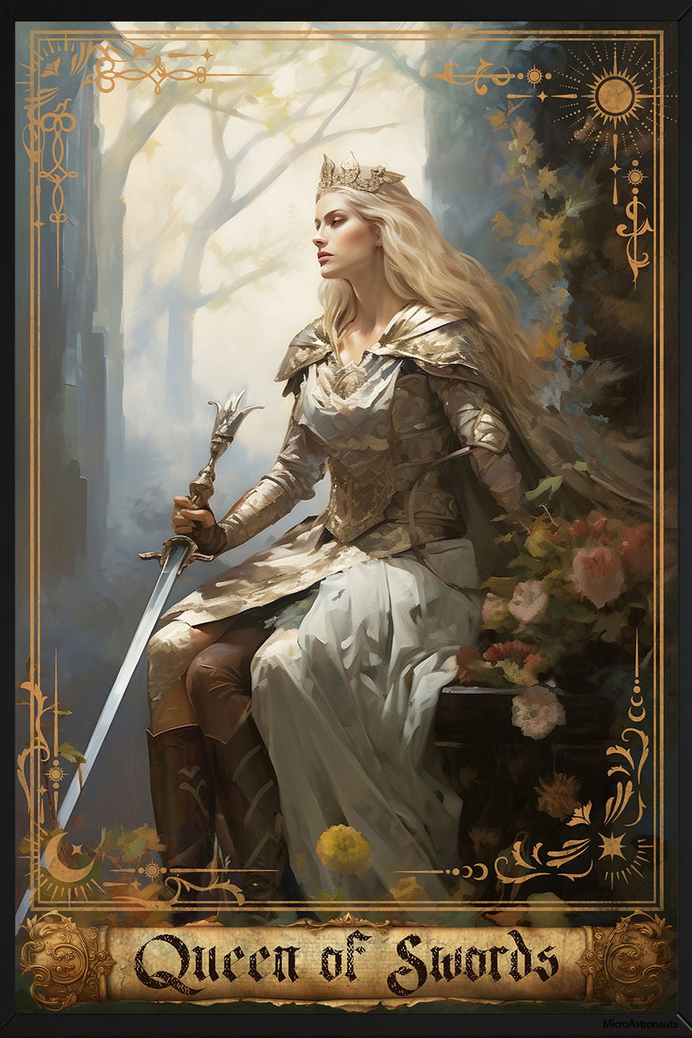 Queen of Swords Print Tarot Card Art Poster Suit of Swords Canvas ...