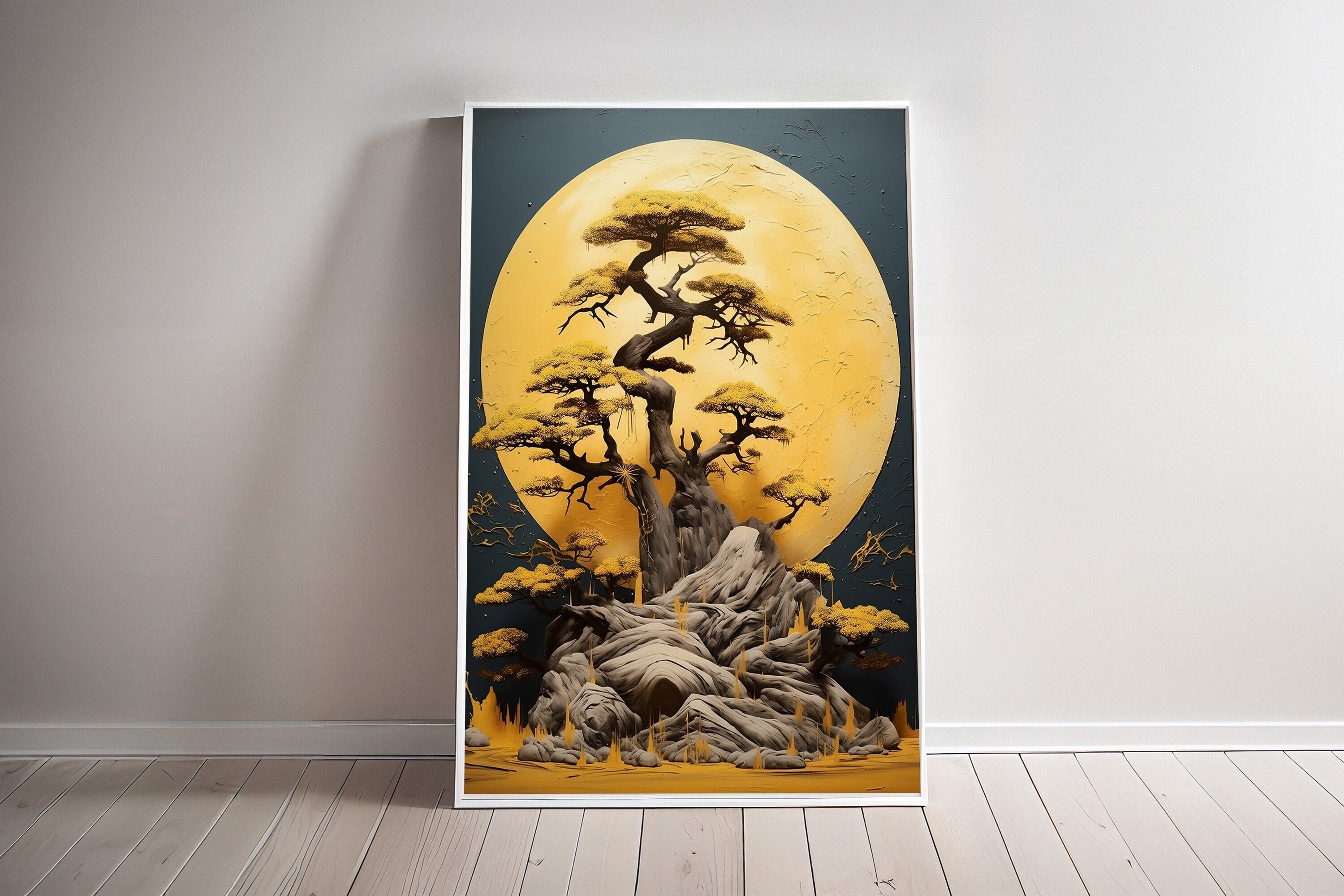 Stylized Bonsai Moon Print Japanese Midnight Poster Fall Wall Art ...