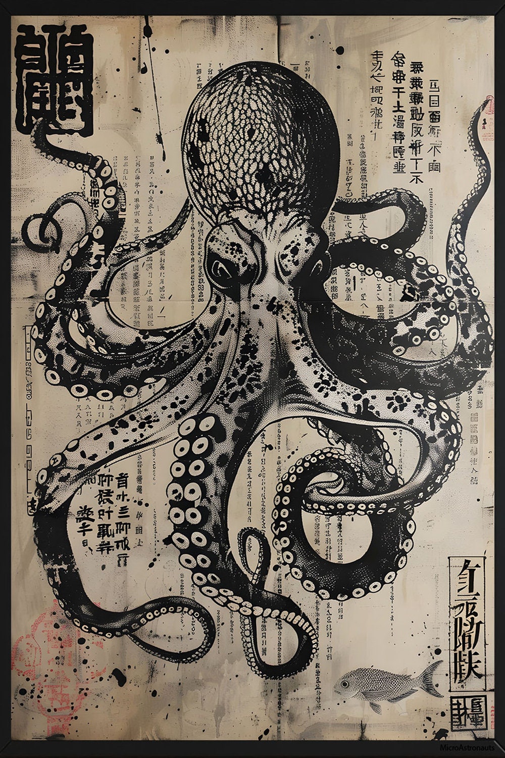 Octopus Silk Screen Poster Ukiyo-e Print Traditional Eastern Art Print ...