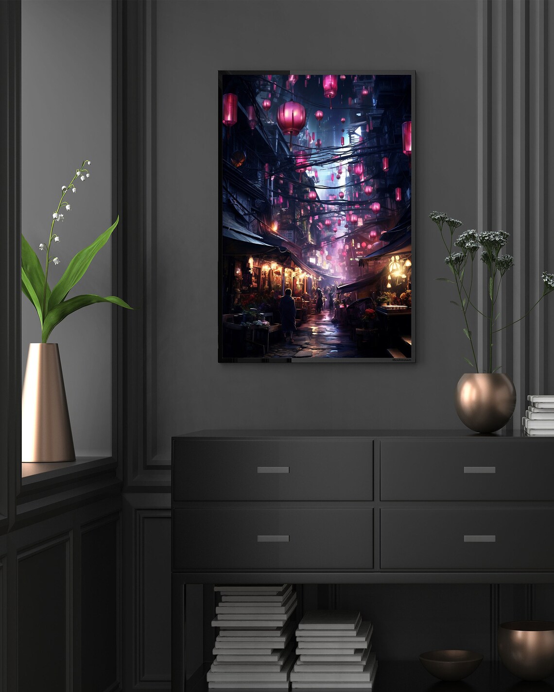 Cyberpunk Flea Market Print Cyber Punk Wall Art Red Lantern Poster ...