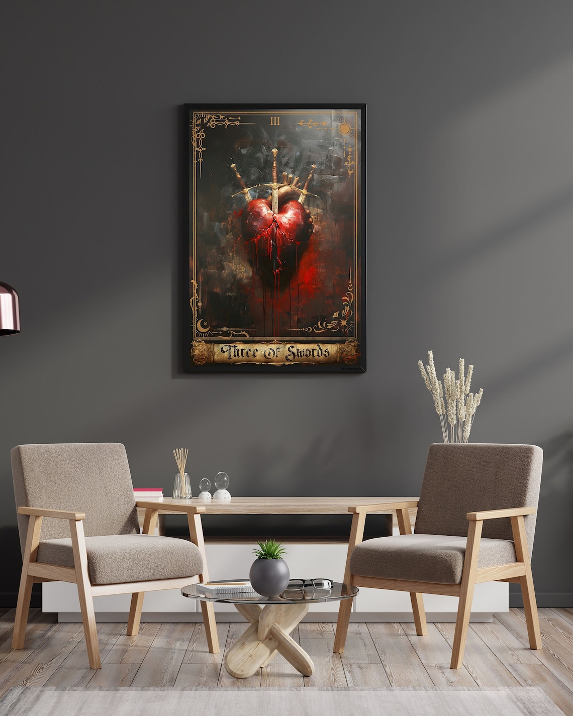 Three of Swords Print Tarot Card Art Poster Suit of Swords Canvas ...