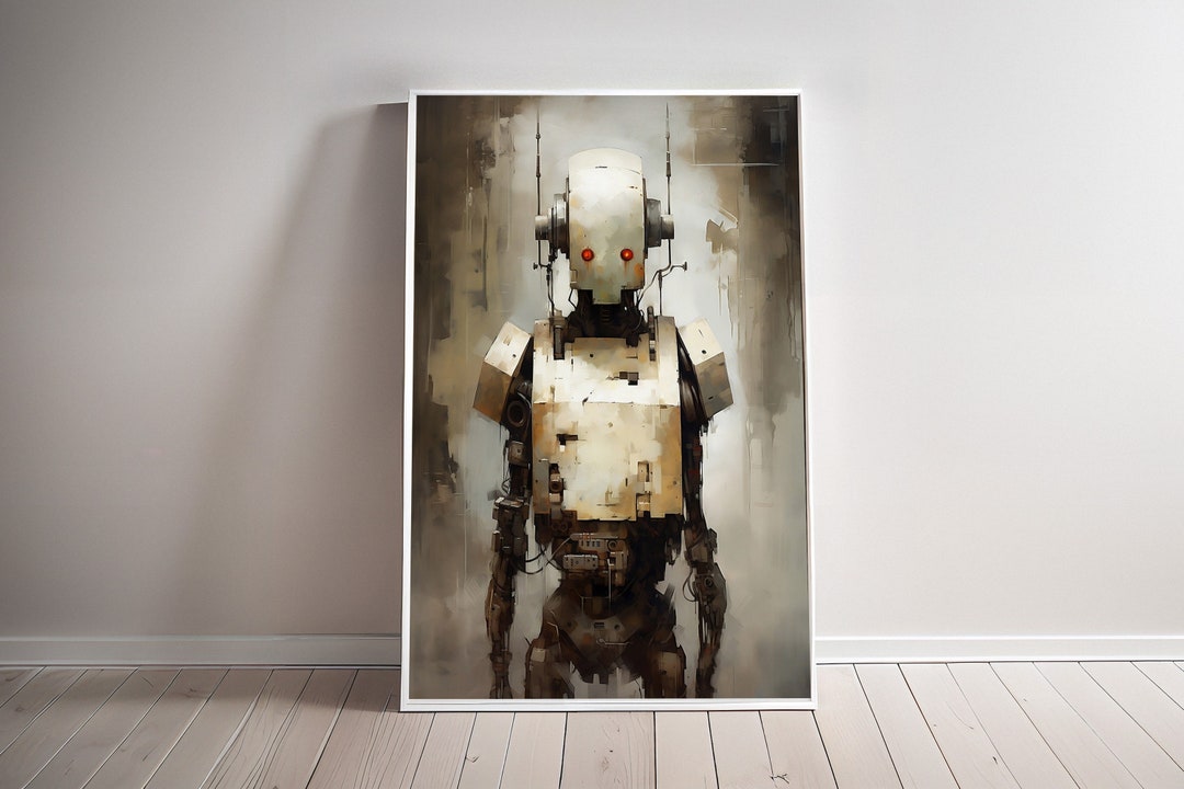 Post Apocalyptic Robot Print Solemn Wall Art Mute Sad Poster Cyber Punk ...