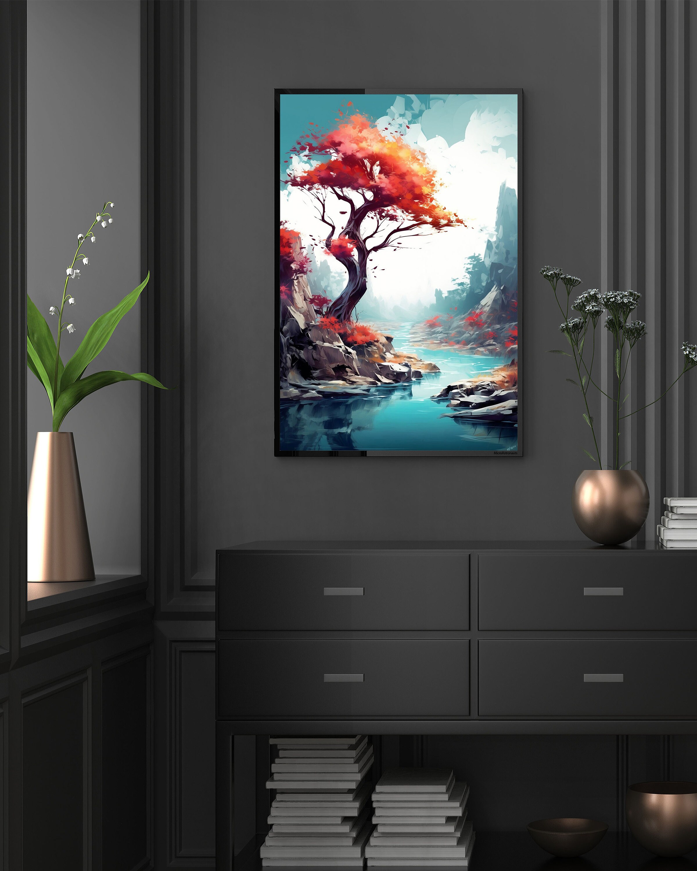 Anime Tree Canyon Print Manga Landscape Poster Fall Wall Art Living ...