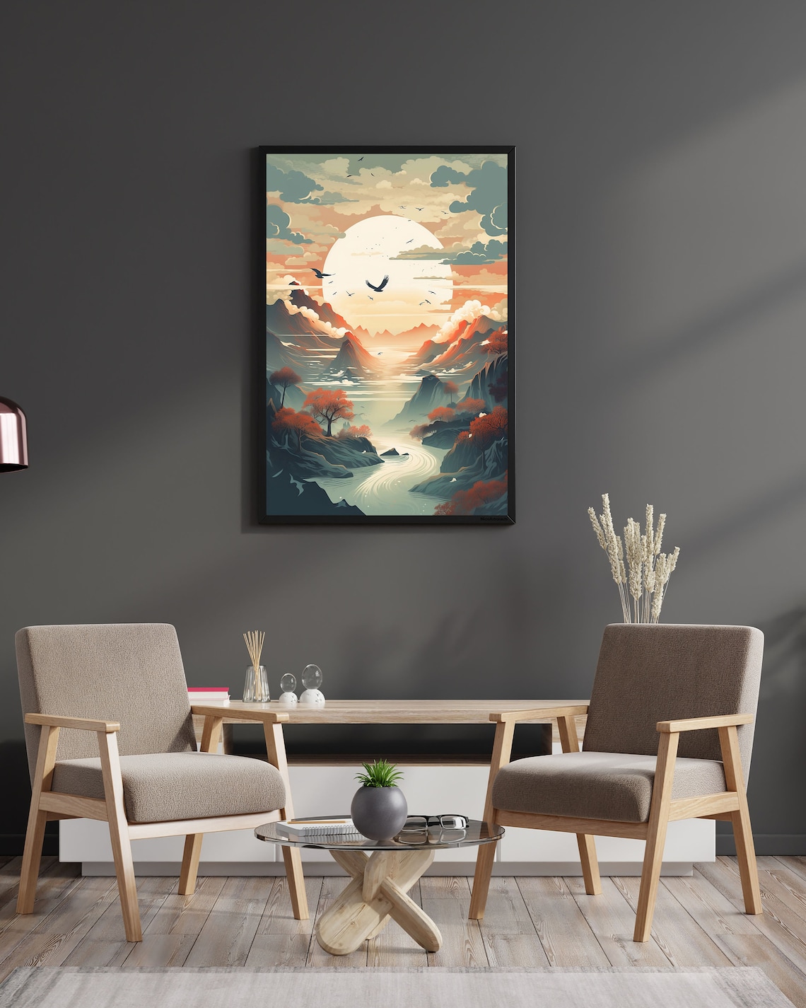 Ukiyo-e Style Landscape Poster Japanese Sunset Wall Art Living Room ...