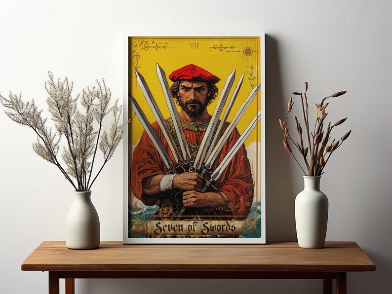 Seven of Swords Print Tarot Card Art Poster Suit of Swords 7 Canvas ...