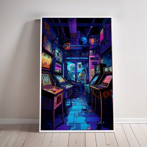 Cyberpunk Retro Arcade Print, Cyber Punk Wall Art Arcade Room Poster ...